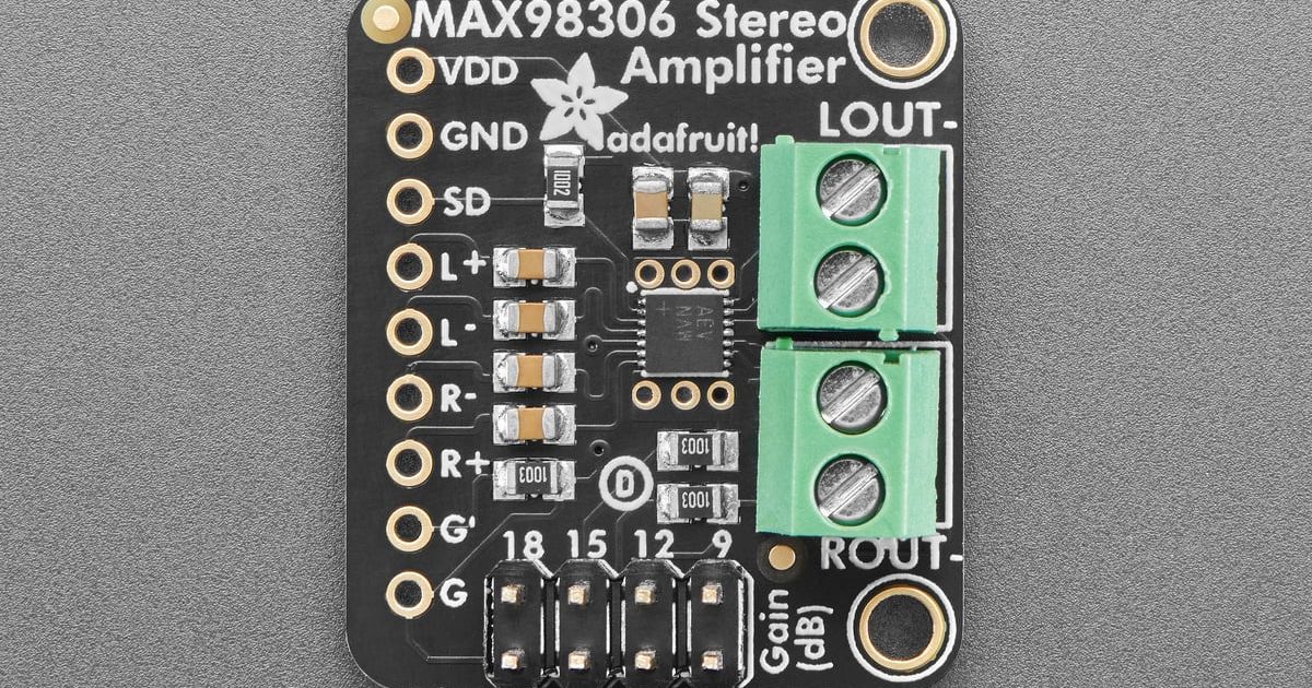 Adafruit MAX98306 Stereo 3.7W Class D Audio Amplifier Board | Thingbits ...