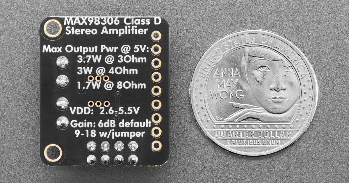Adafruit MAX98306 Stereo 3.7W Class D Audio Amplifier Board | Thingbits ...